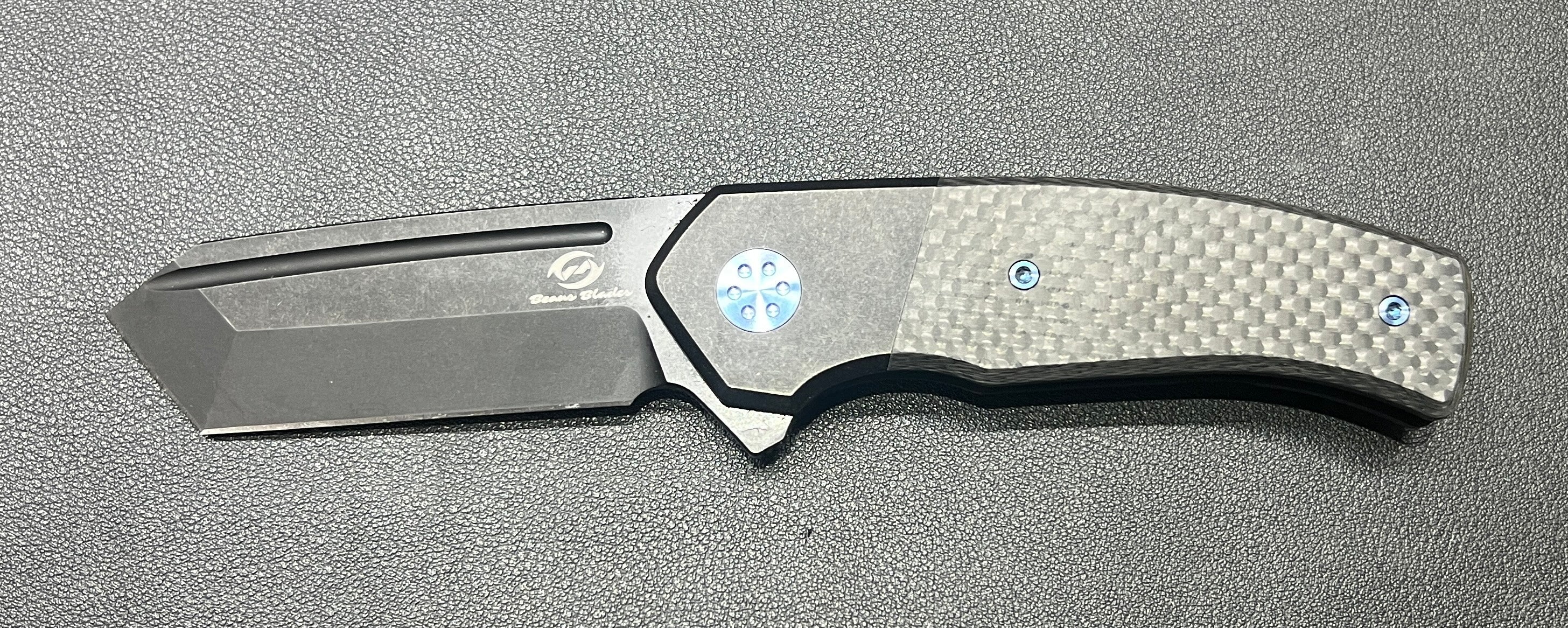 BEANS BLADES Mini Warrior M390 Black PVD Tanto Blade with Carbon Fiber ...